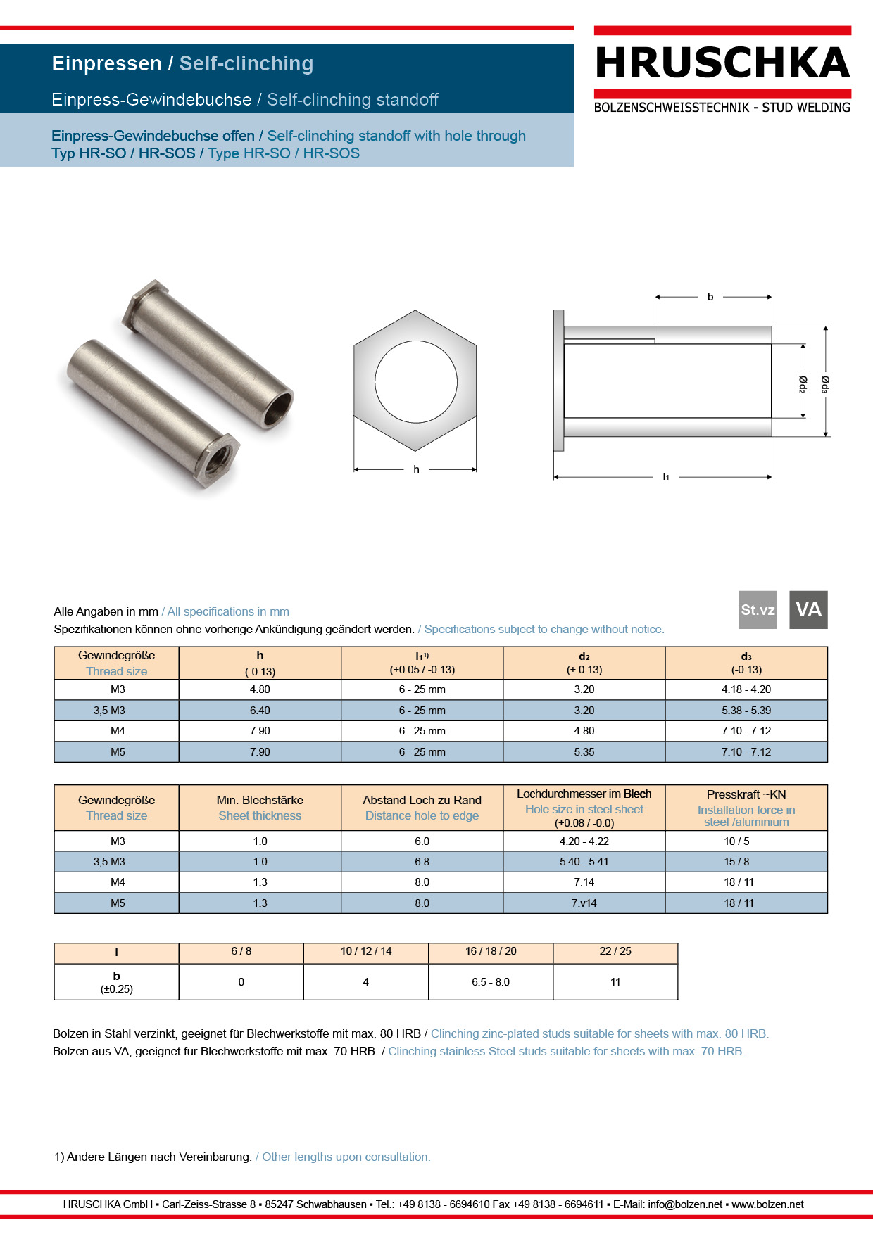 Einpressbuchse offen HR-SOS M 3x16 Edelstahl
